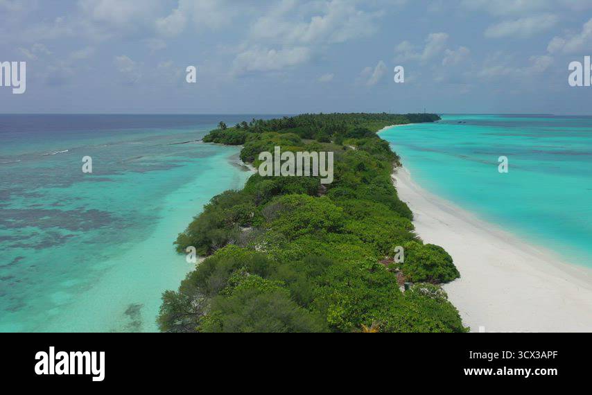 Wide angle above abstract shot of a white sand paradise beach and blue ...