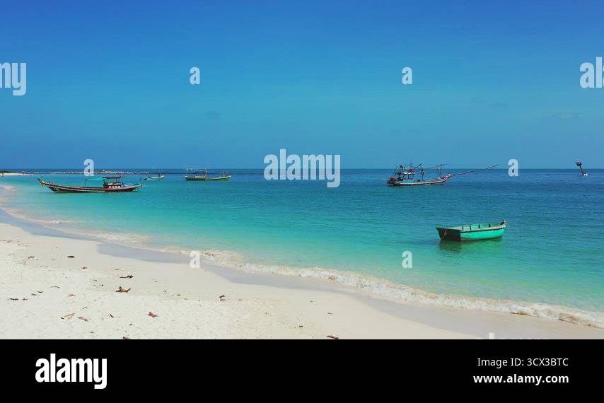 Daytime overhead copy space shot of a white paradise beach and aqua ...
