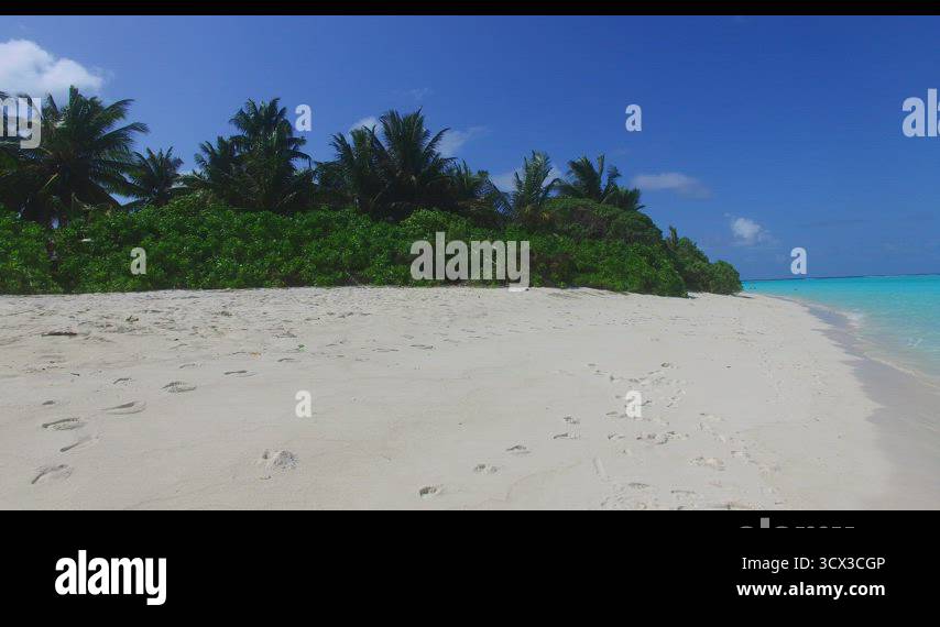 Luxury birds eye island view of a white sand paradise beach and blue ...