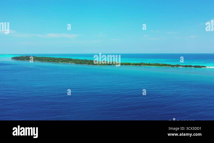 Wide angle above clean view of a paradise sunny white sand beach and ...