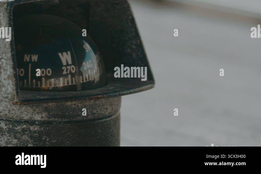 Close up sea compass on navigation bridge in sailing ship. Nautical ...