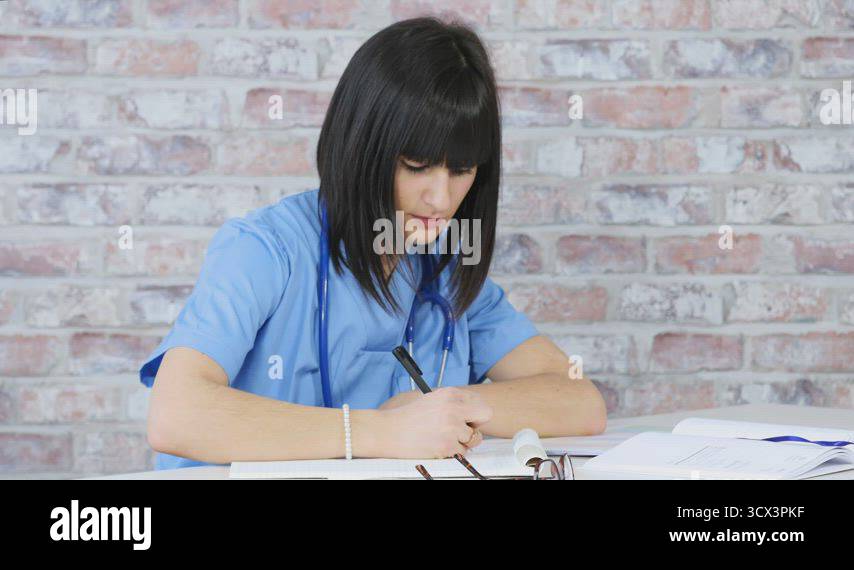 young female doctor doing paperwork in her office Stock Video Footage ...