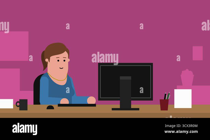 Businesswoman working at desk in office animation Stock Video Footage ...