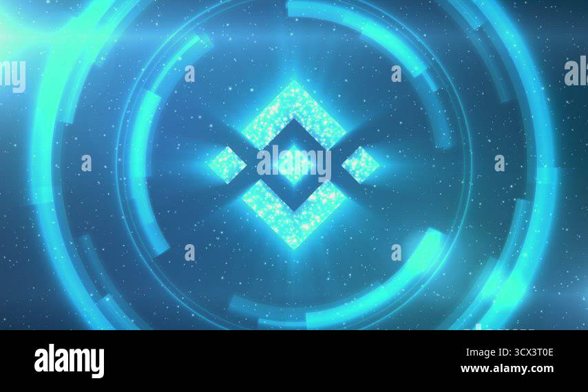 Blue Binance Coin symbol on space background with HUD elements ...