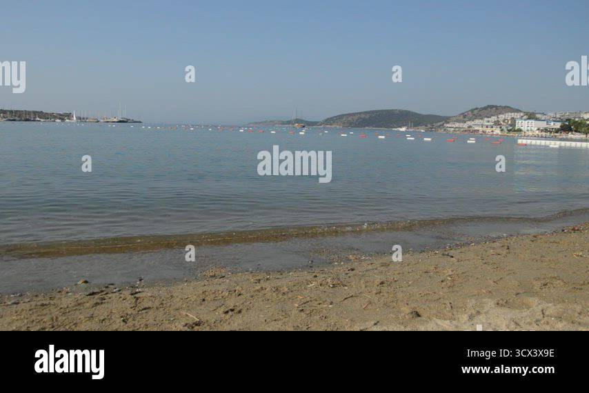 Gumbet, Bodrum Aegean sea bay and beach panorama Stock Video Footage ...