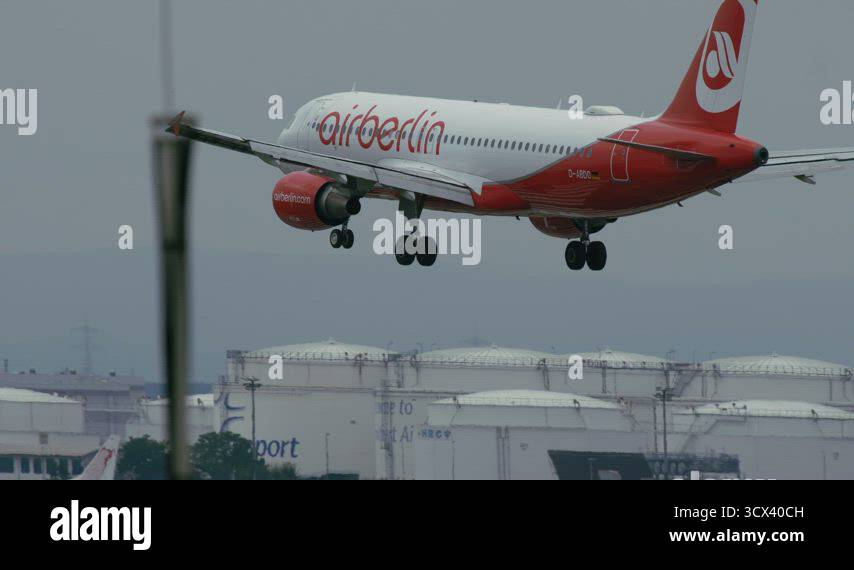 Airbus A320 of Air Berlin airlines landing in Frankfurt am Main airport ...