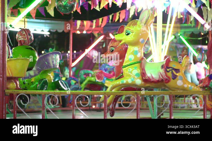Thai carnival carousel festival light at night slow motion 120 fps ...