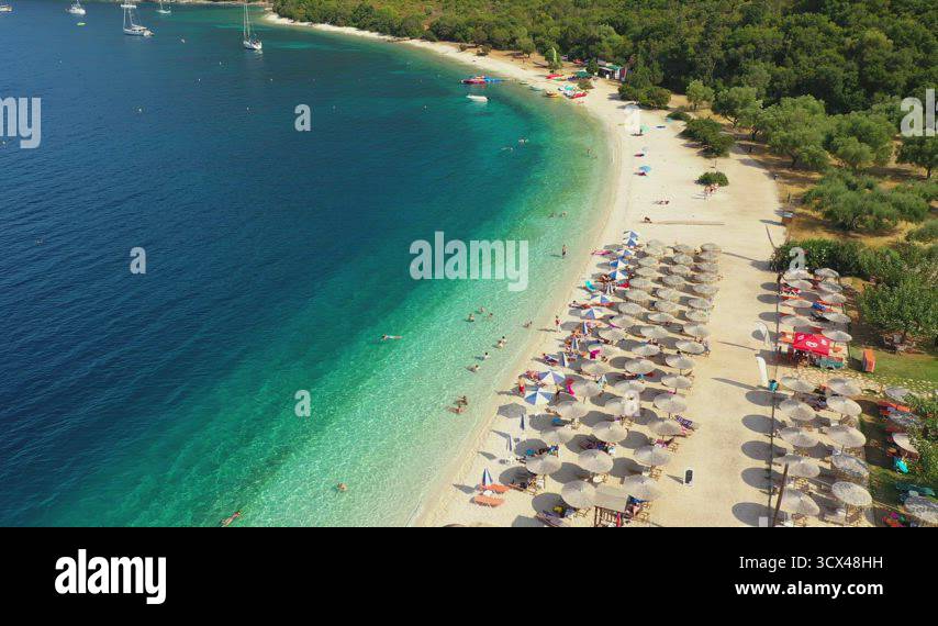 Beautiful crystal clear azure water at Antisamos beach on Kefalonia ...