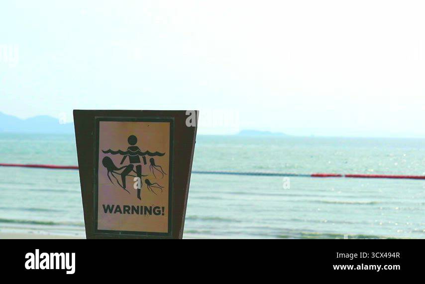 Warning sign to be careful of the jelly fish when playing in water ...