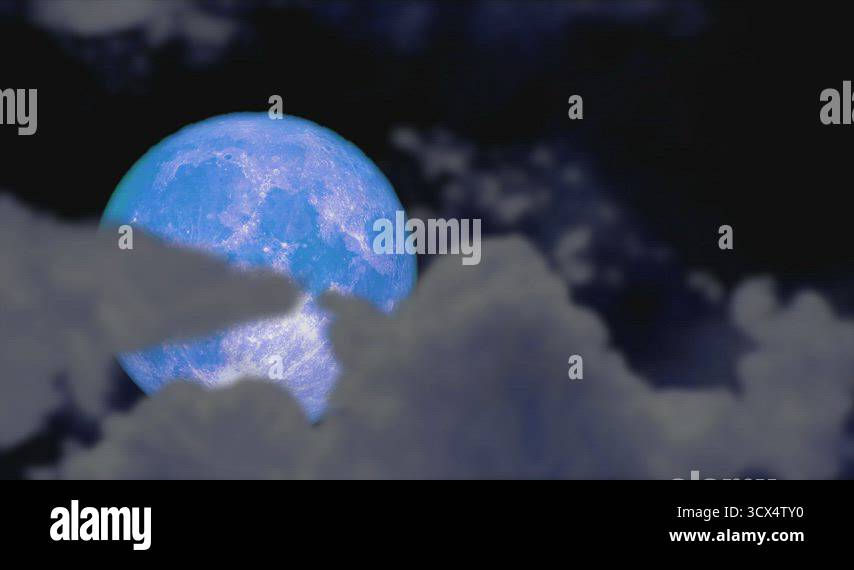 full blue moon back on night sky and blur cloud moving pass Stock Video ...