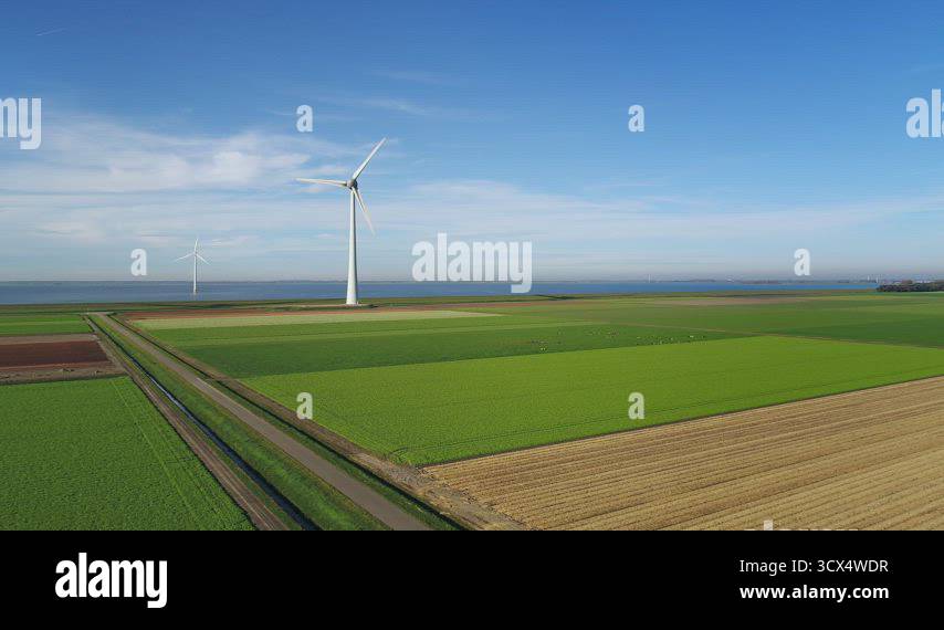 WS POV Wind turbines in rural landscape of Noordoostpolder, Urk ...