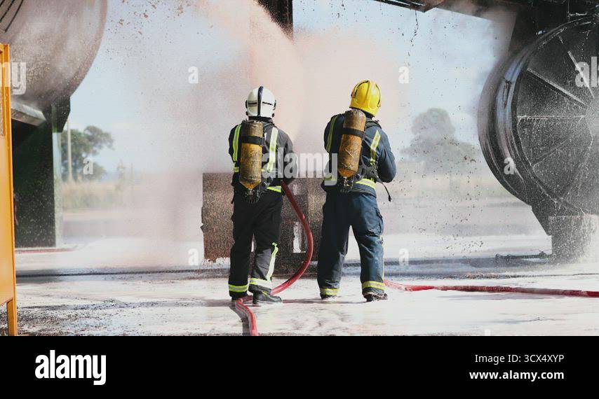 WS PAN Firefighters extinguishing simulated fire in Firefighters ...