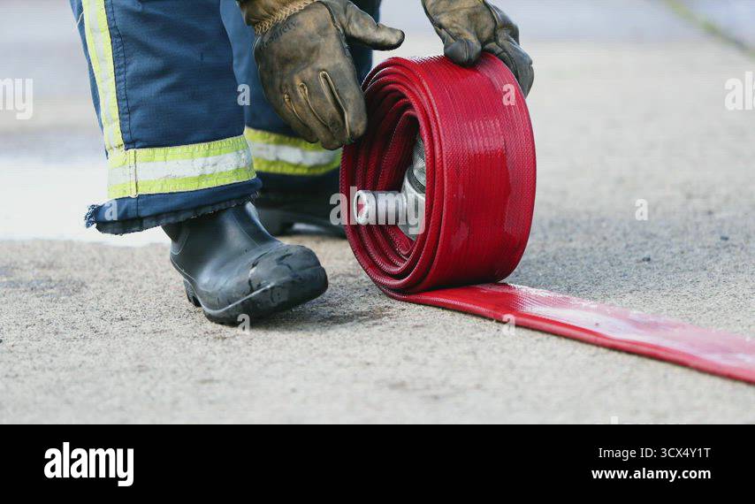 CU TS Firefighter rolling fire hose in International Fire Training ...