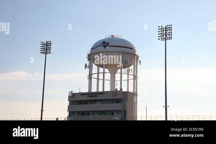 Marcus Marauders Highschool stadium and water tower Stock Video Footage ...