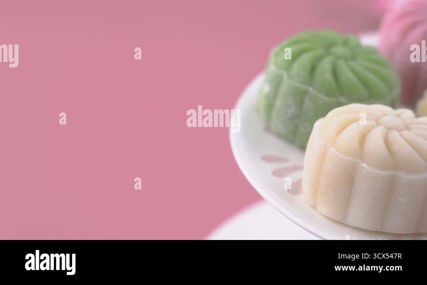 Colorful snow skin moon cake, sweet snowy mooncake, traditional savory ...