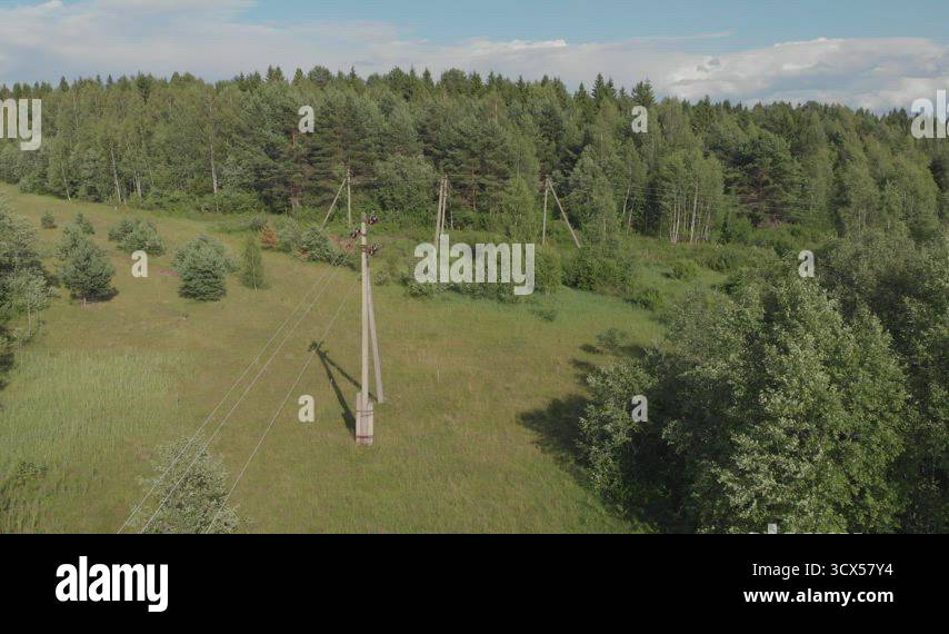 Electric transmission lines wooden poles Stock Videos & Footage - HD ...