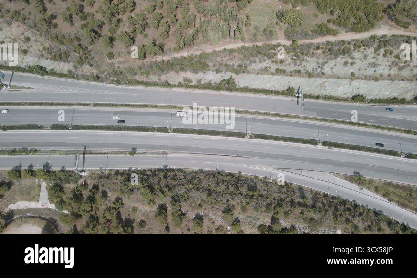 Thessaloniki, Greece aerial drone landscape of interchange traffic on ...
