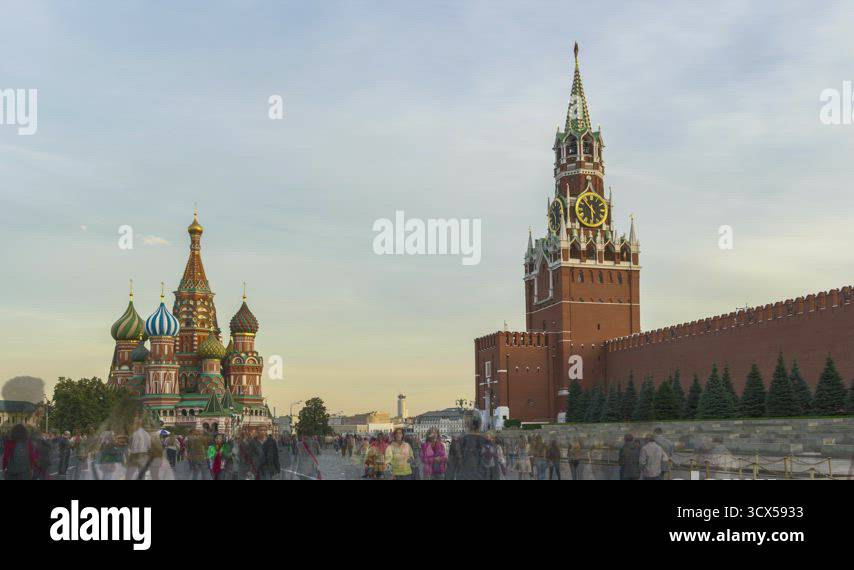 Moscow Kremlin, Red Square and Saint Basil cathedral in summer evening ...