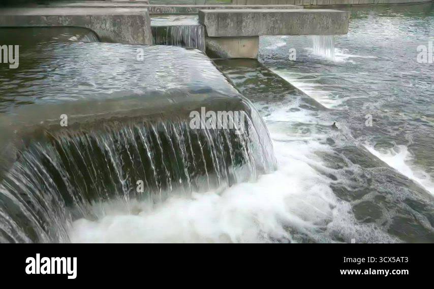 Water flows in slow motion like a waterfall in the park Stock Video ...