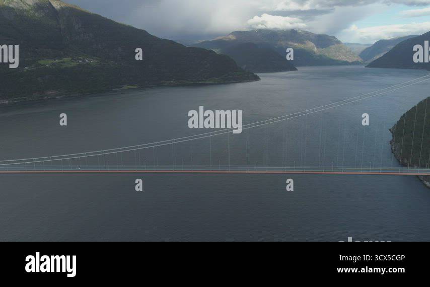 Tall Hardanger Suspension Bridge across the Hardangerfjord with Passing ...