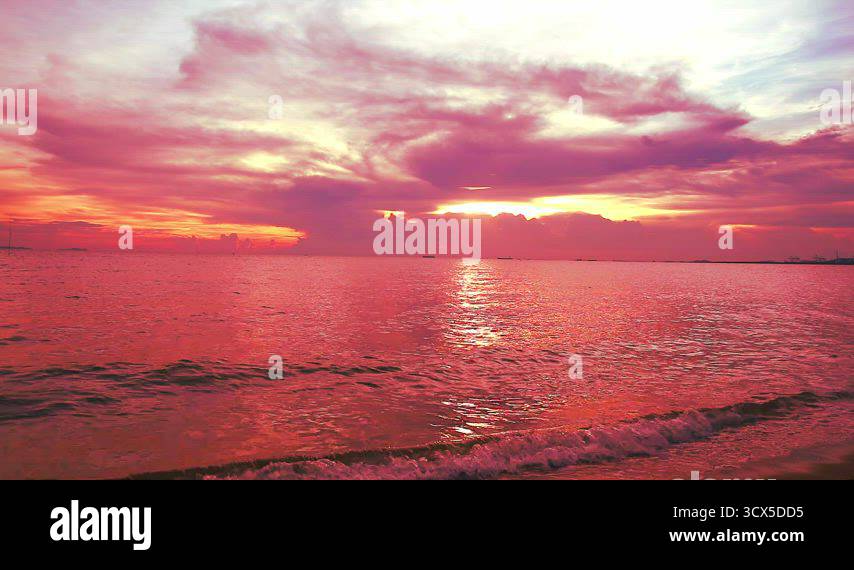 sunset light red on sky and dark red cloud on sea Stock Video Footage ...