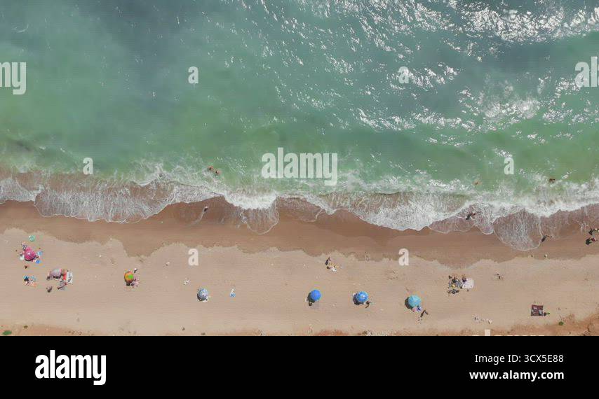 Black Sea beautiful wild beach top aerial angle. People sunbathing ...