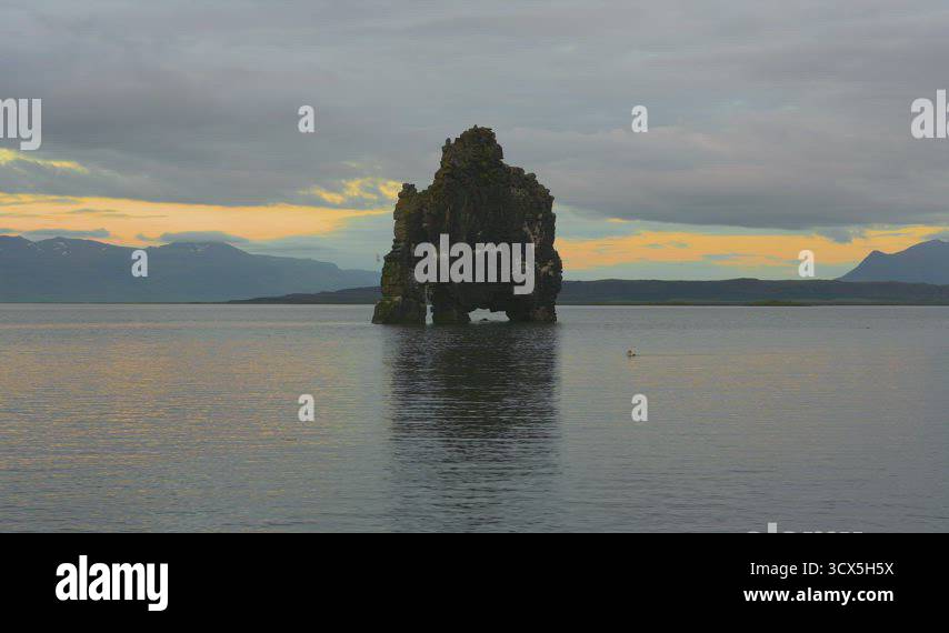 Hvitserkur basalt stack in Iceland filmed at sunset Stock Video Footage ...