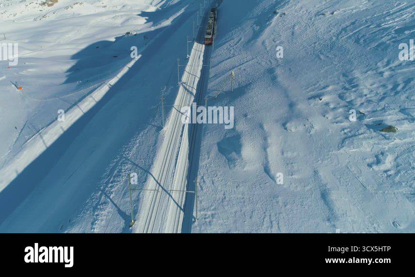 Gornergrat Mountain and Cog Railway Train in Sunny Winter Day. Aerial ...