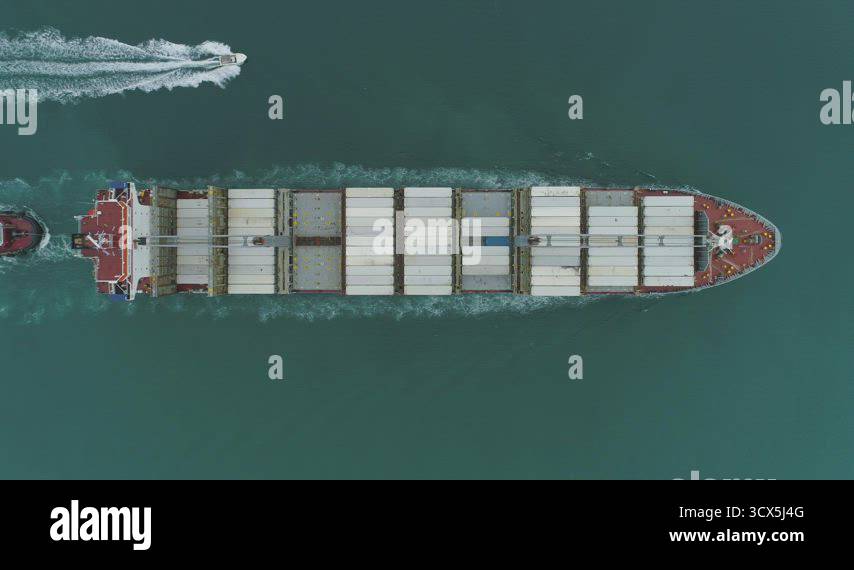 Large Container Ship in the Sea. Aerial Vertical Top-Down View. Drone ...