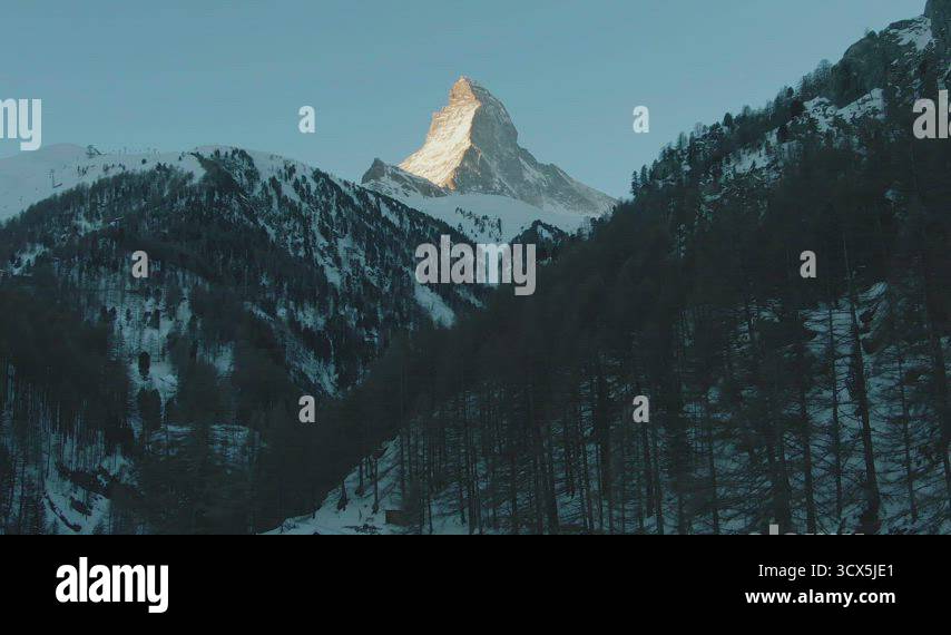 Matterhorn Mountain and Forest in Winter Morning. Swiss Alps ...