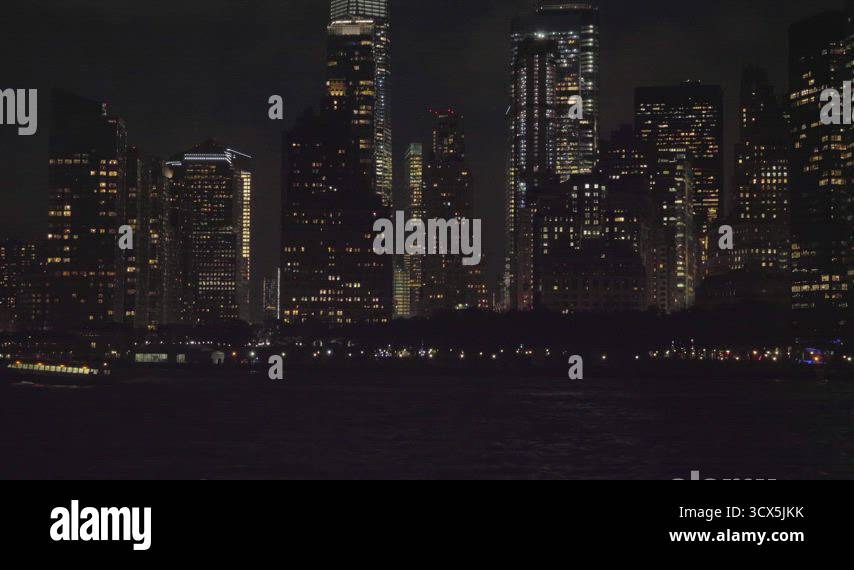 Manhattan Urban Skyline at Night. New York City. View From the Water ...