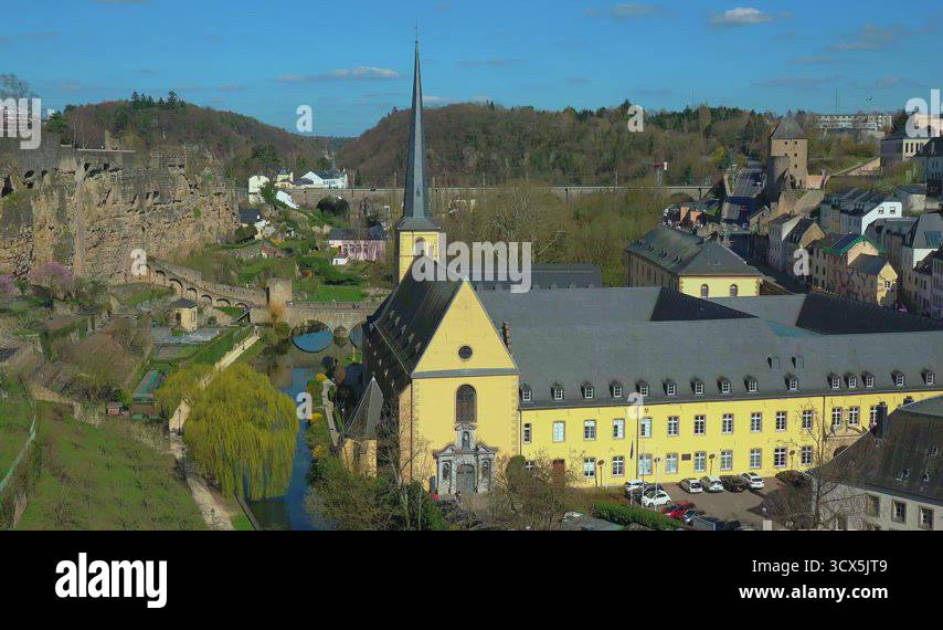 WS Grund old town with Abbey Neumuenster in Alzette Valley, Luxembourg ...