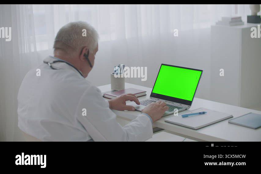 online medical conference, male doctor is viewing and listening webinar ...