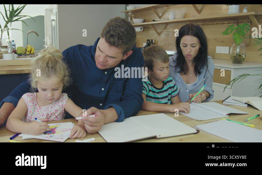 MS Parents helping son (10-11) and daughter (4-5) with homework and ...