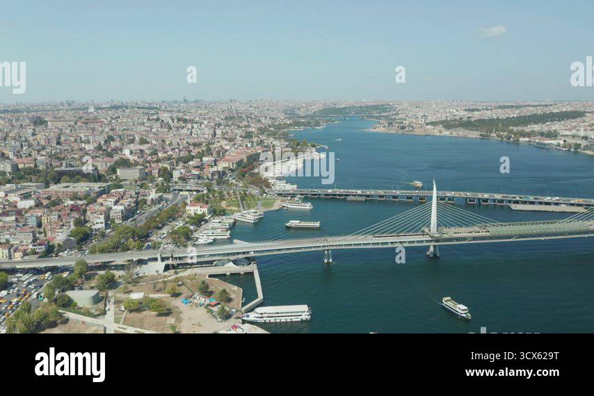 Bosphorus Bridges connecting Europe and Asia in Istanbul on Blue Sky ...