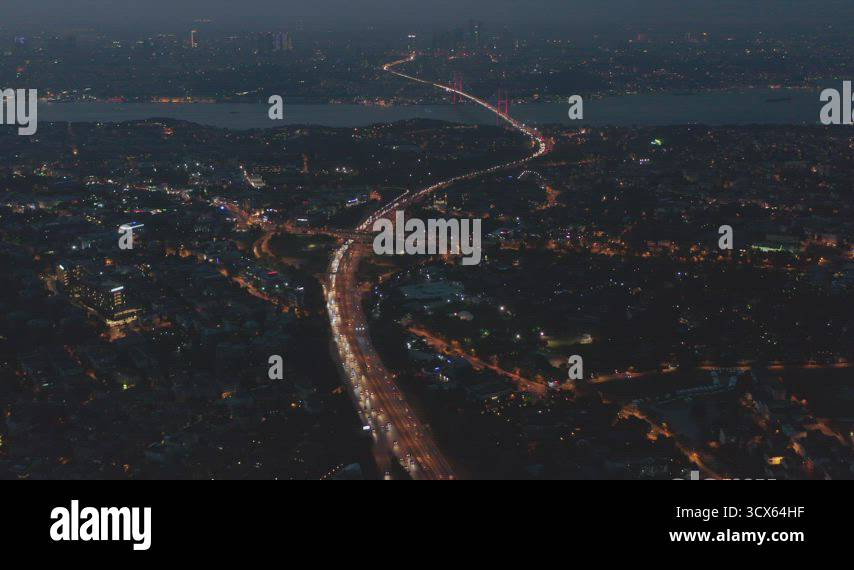 Highway Freeway Road going through Istanbul City with Red Illuminated ...
