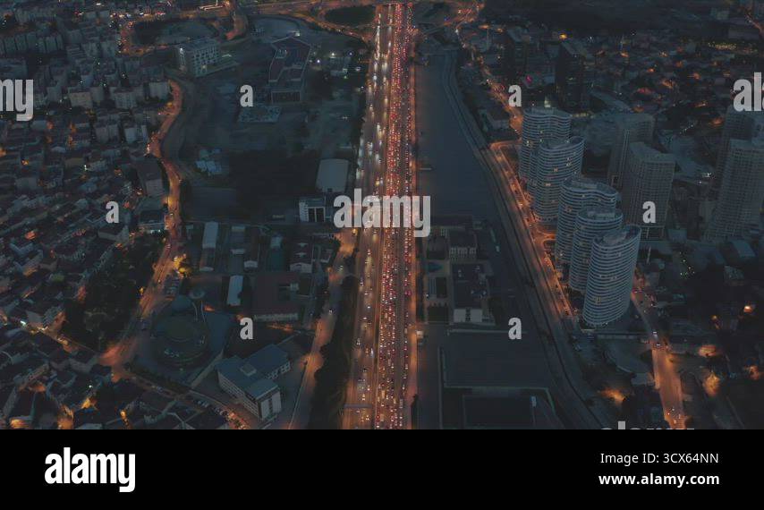 Long Highway or Freeway at Night in Istanbul Financial District City ...