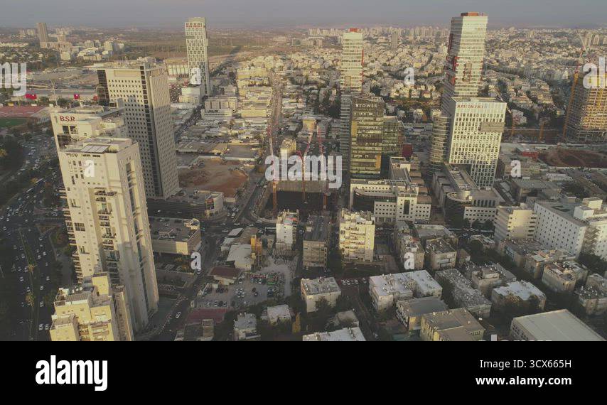 Tel aviv skyline at Daytime. Horizon view of towers and buildings ...