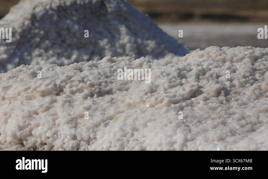 Salt lake, salt crystals. Self-settling salt covers the stones ...
