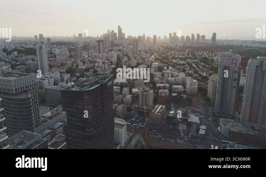 Tel aviv skyline at Daytime. Horizon view of towers and buildings ...