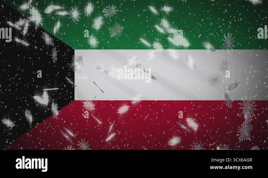 Kuwait flag falling snow loopable, New Year and Christmas background ...