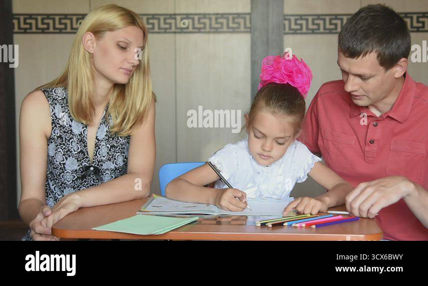 Mom daughter corrects posture that makes the lessons with their parents ...