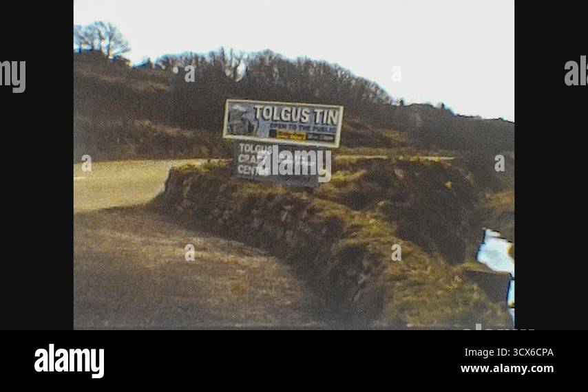 United Kingdom 1969, Tolgus Tin mill sign on the road Stock Video ...