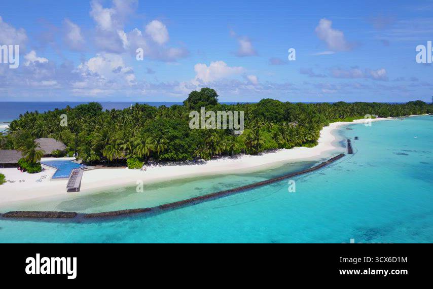 Aerial drone scenery of relaxing seashore beach adventure by blue water ...