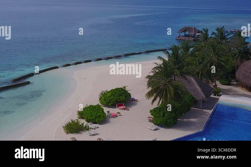 Aerial drone nature of perfect bay beach journey by transparent water ...
