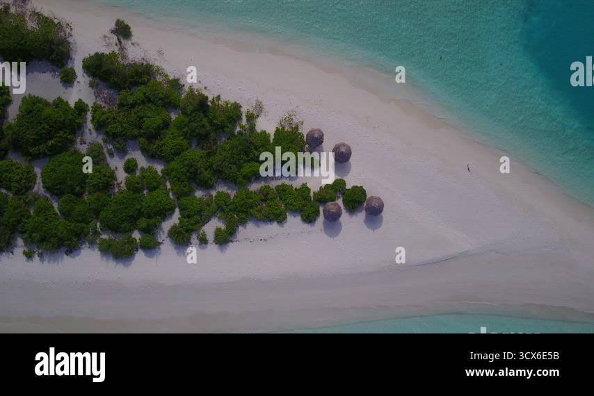 Drone scenery of luxury shore beach time by blue ocean and white sandy ...