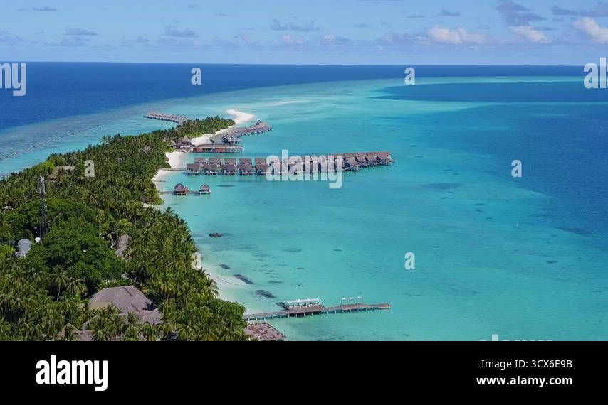 Aerial seascape of perfect resort beach trip by shallow sea and clean ...