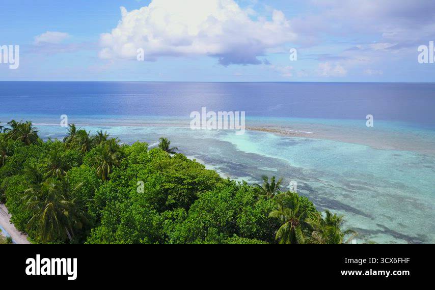 Drone travel of exotic resort beach trip by turquoise ocean with white ...