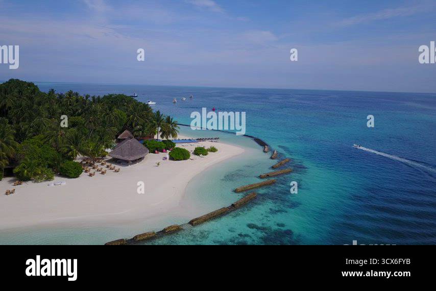 Drone view panorama of perfect island beach adventure by blue green ...