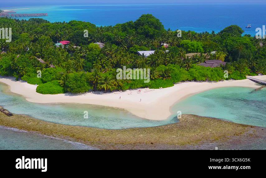 Drone nature of beautiful resort beach break by blue ocean and bright ...